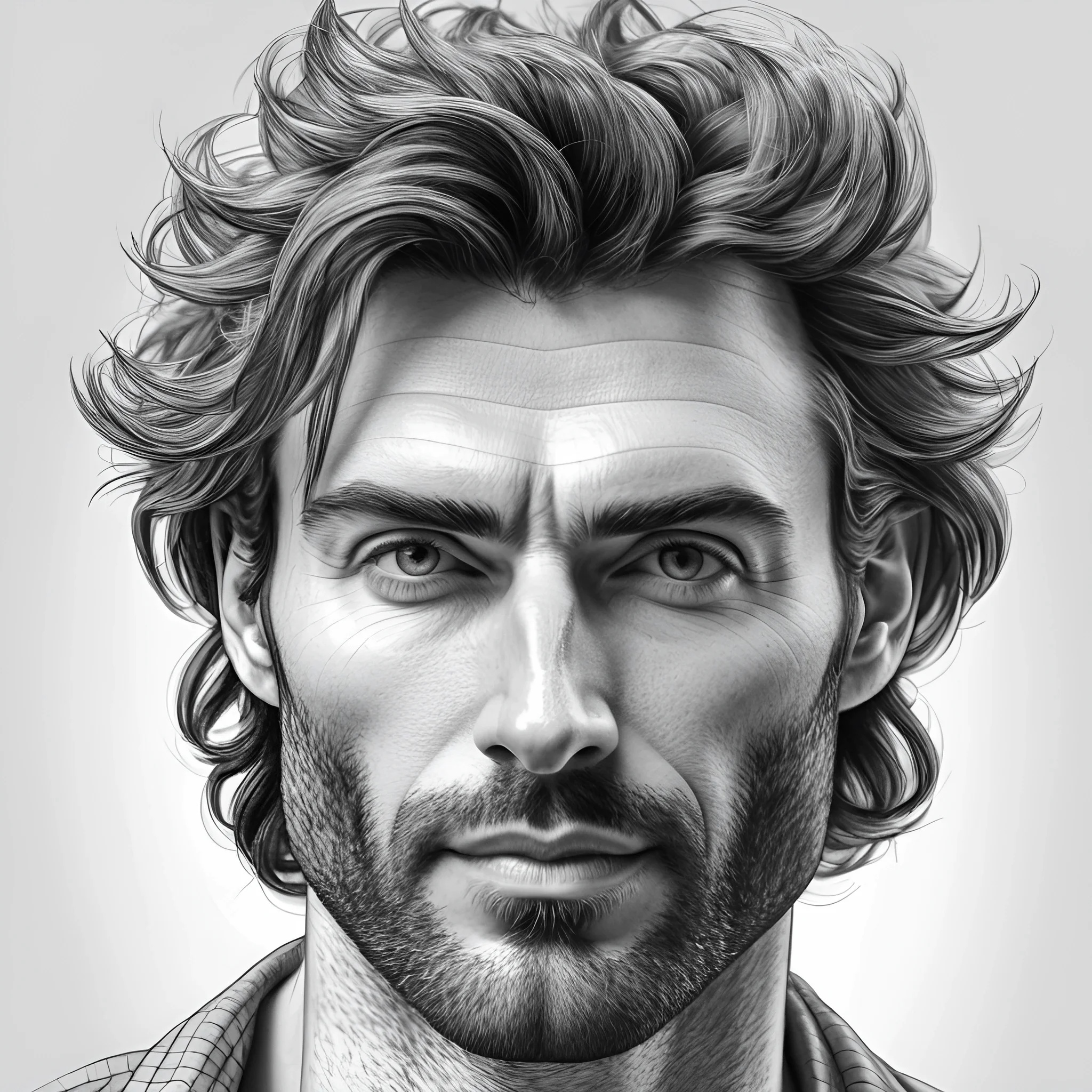 Realistic Digital Portrait of Man with Textured Hair and Beard - Free ...