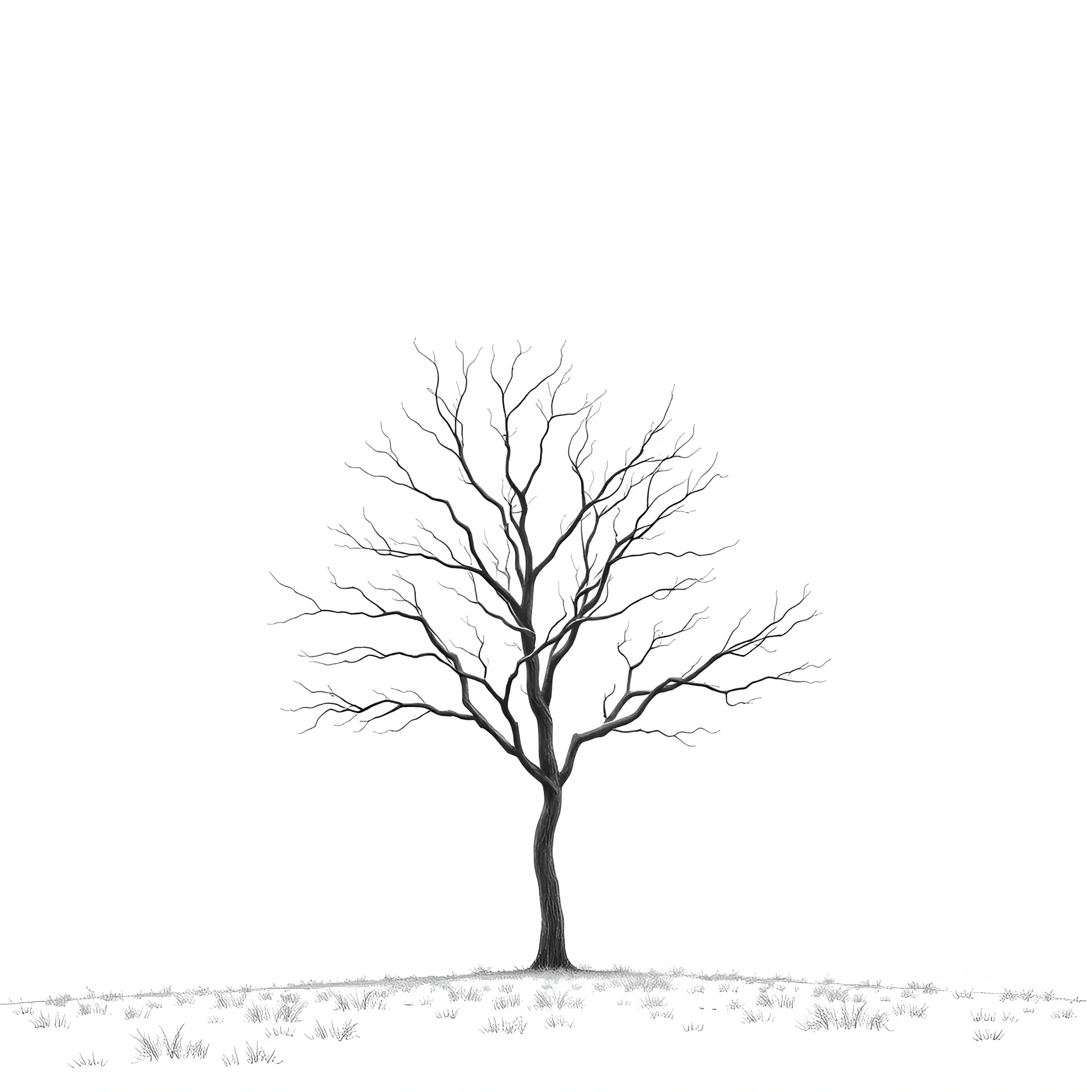 Leafless Tree on Grassy Hill Sketch - Free Download - AI Scribbles