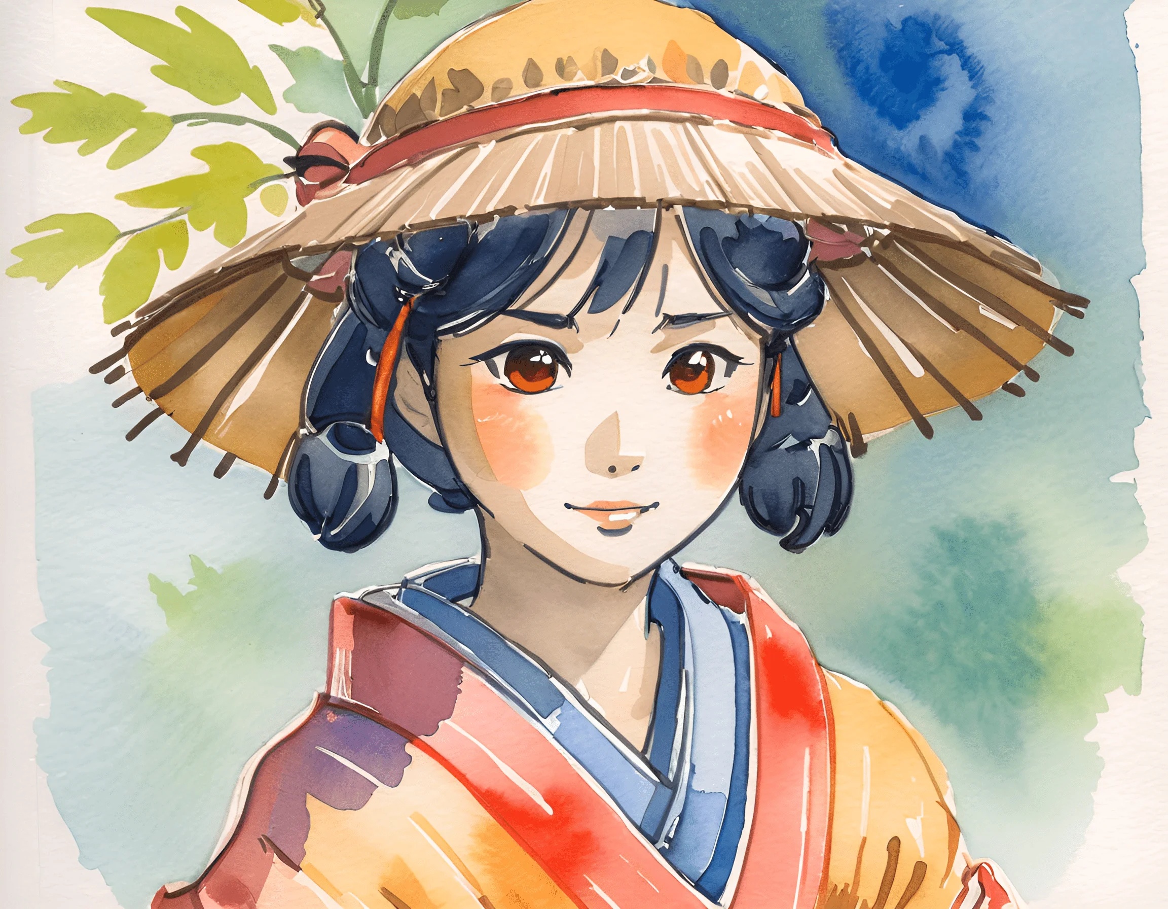 Traditional Japanese Woman in Straw Hat - Free Download - AI Scribbles